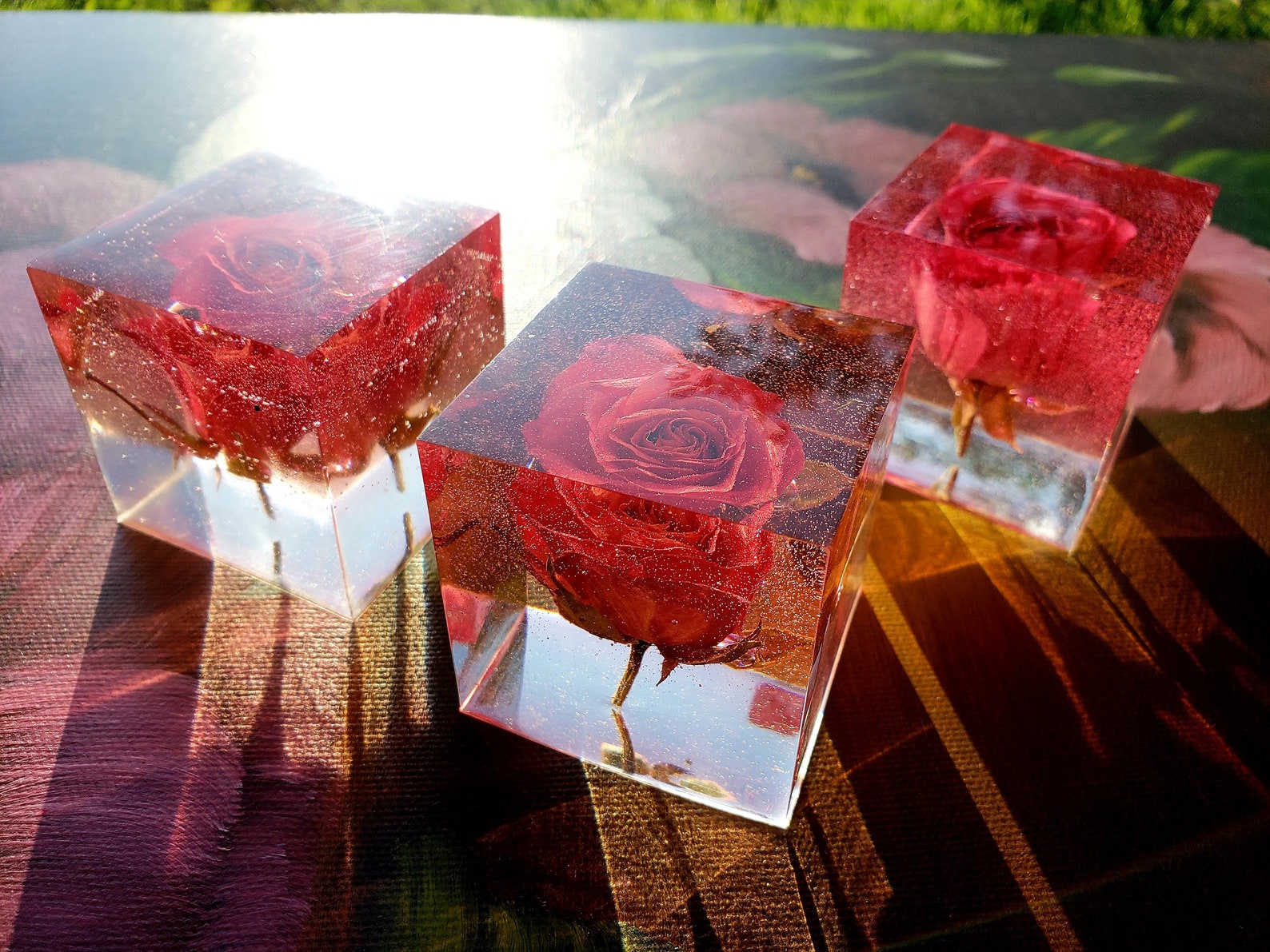 Resin Red Rose Flowers Crystals Paperweight.beauty and the - Etsy