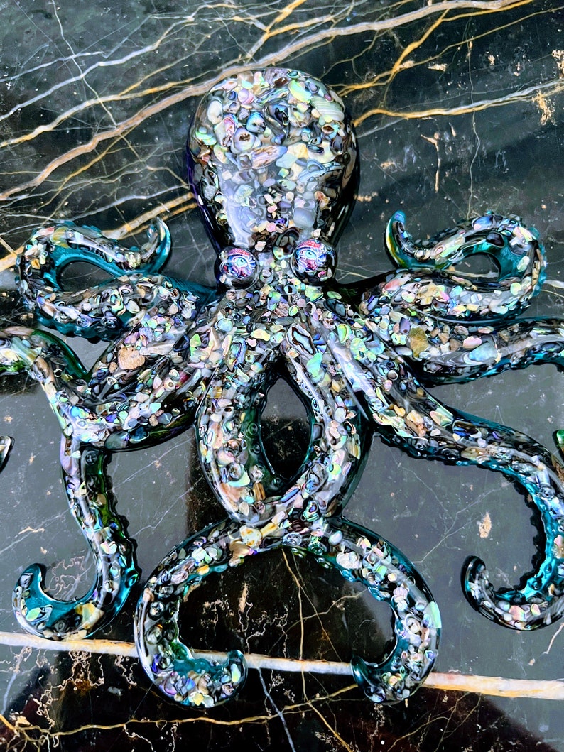 Resin Sea Octopus Paperweight Keepsake With Abalone Shells. - Etsy