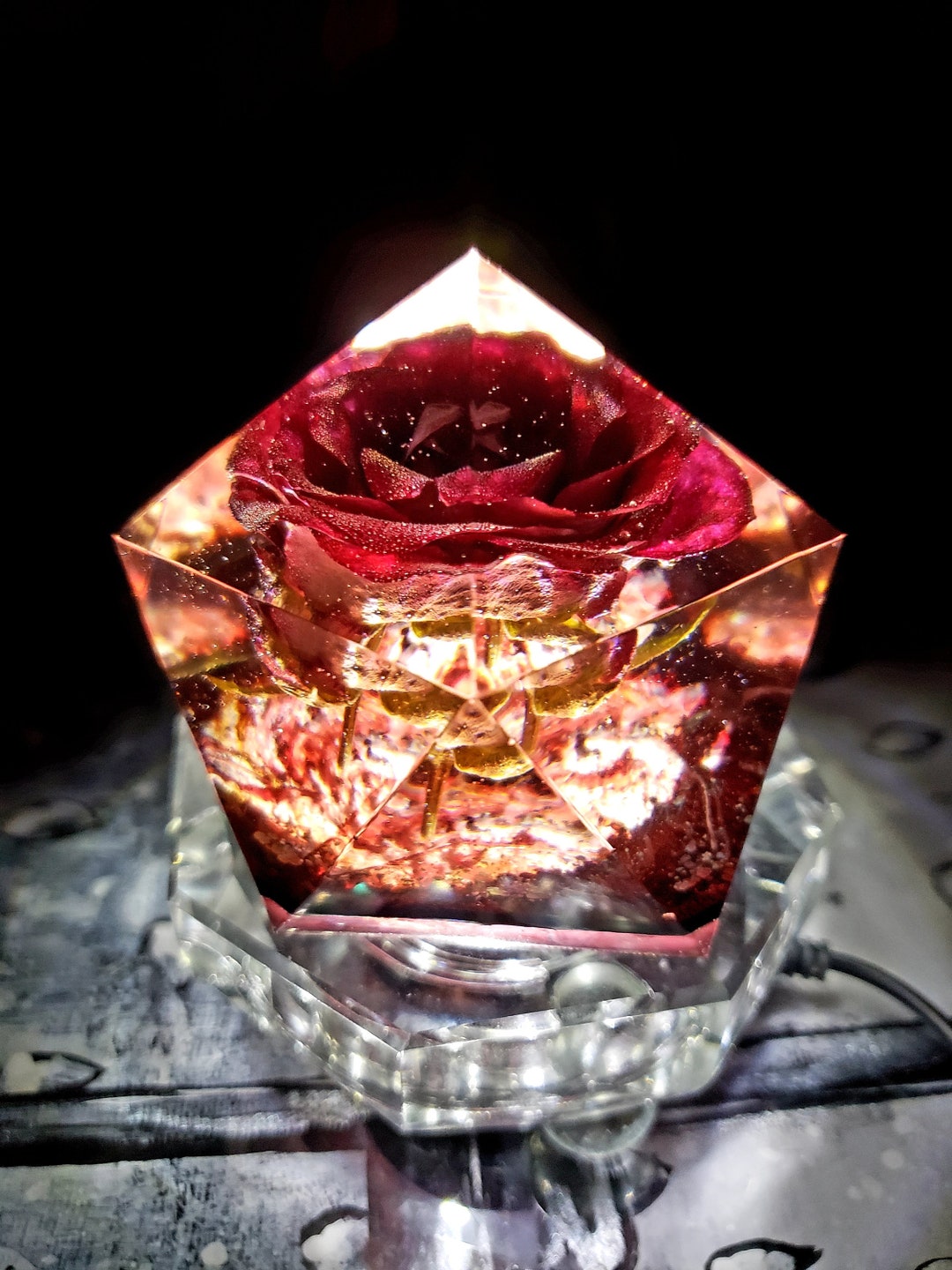 Preserved Red Rose in Resin Keepsake Lamp.paperweight Keepsake.memories ...
