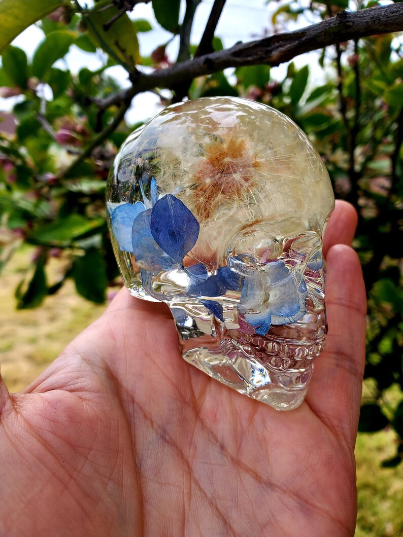 Resin Skull Real Dandelion Preserved Flowers Paperweight | Etsy