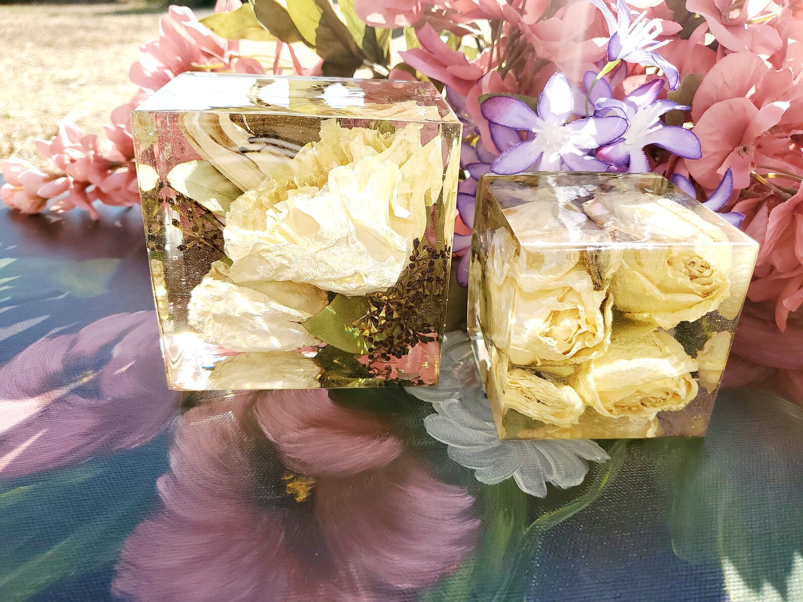 Preserved Wedding Flowers Set of 2 Resin Cubes Like Glass - Etsy
