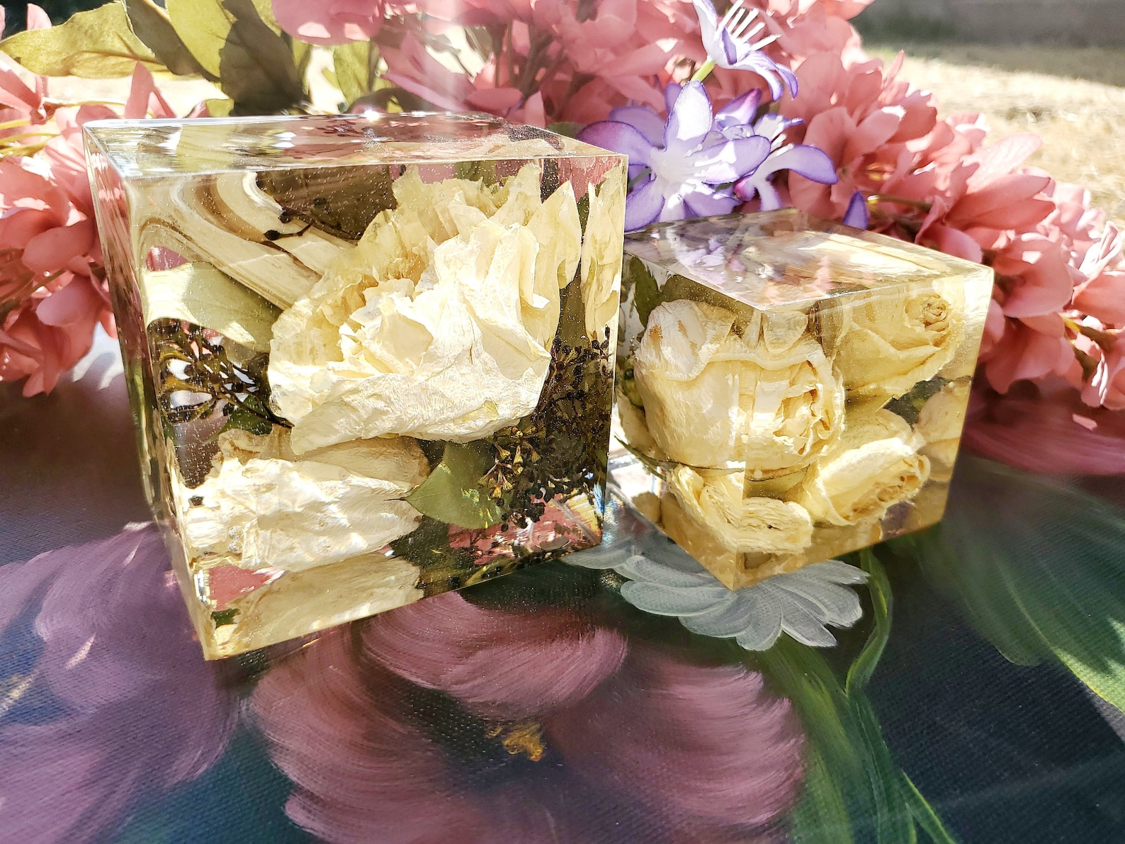 Preserved Wedding Flowers Set of 2 Resin Cubes Like Glass - Etsy
