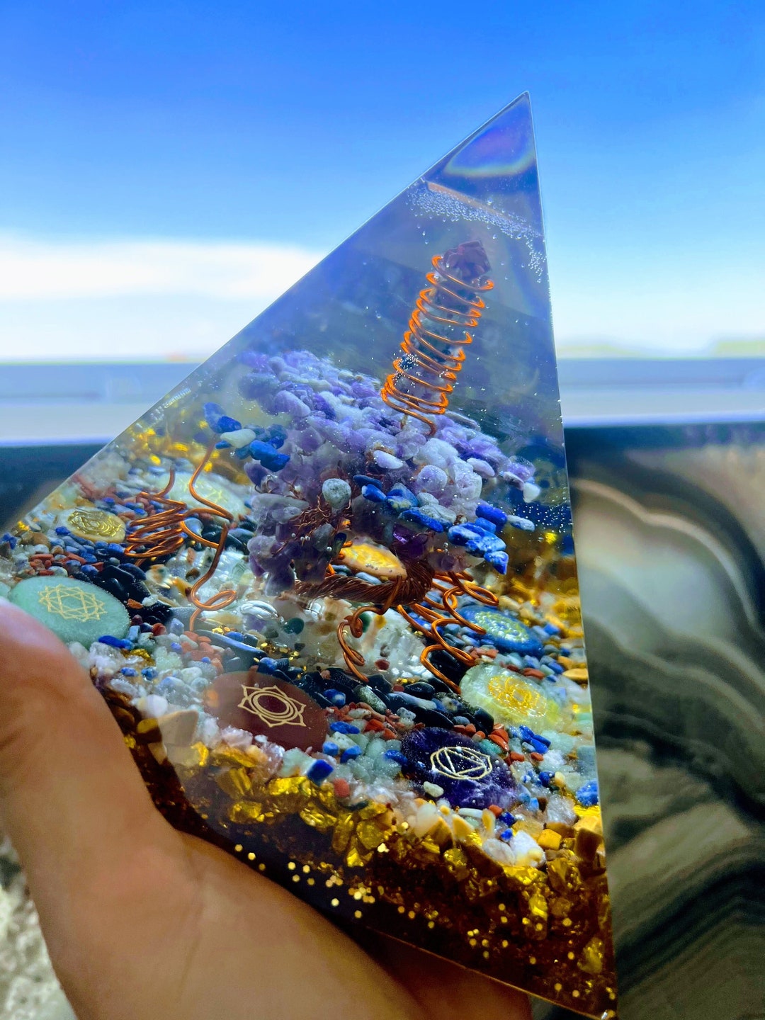 Energy Generator Orgone Pyramid. Tree of Life Reiki Chakra Generator Large Pyramid. Meditation ...