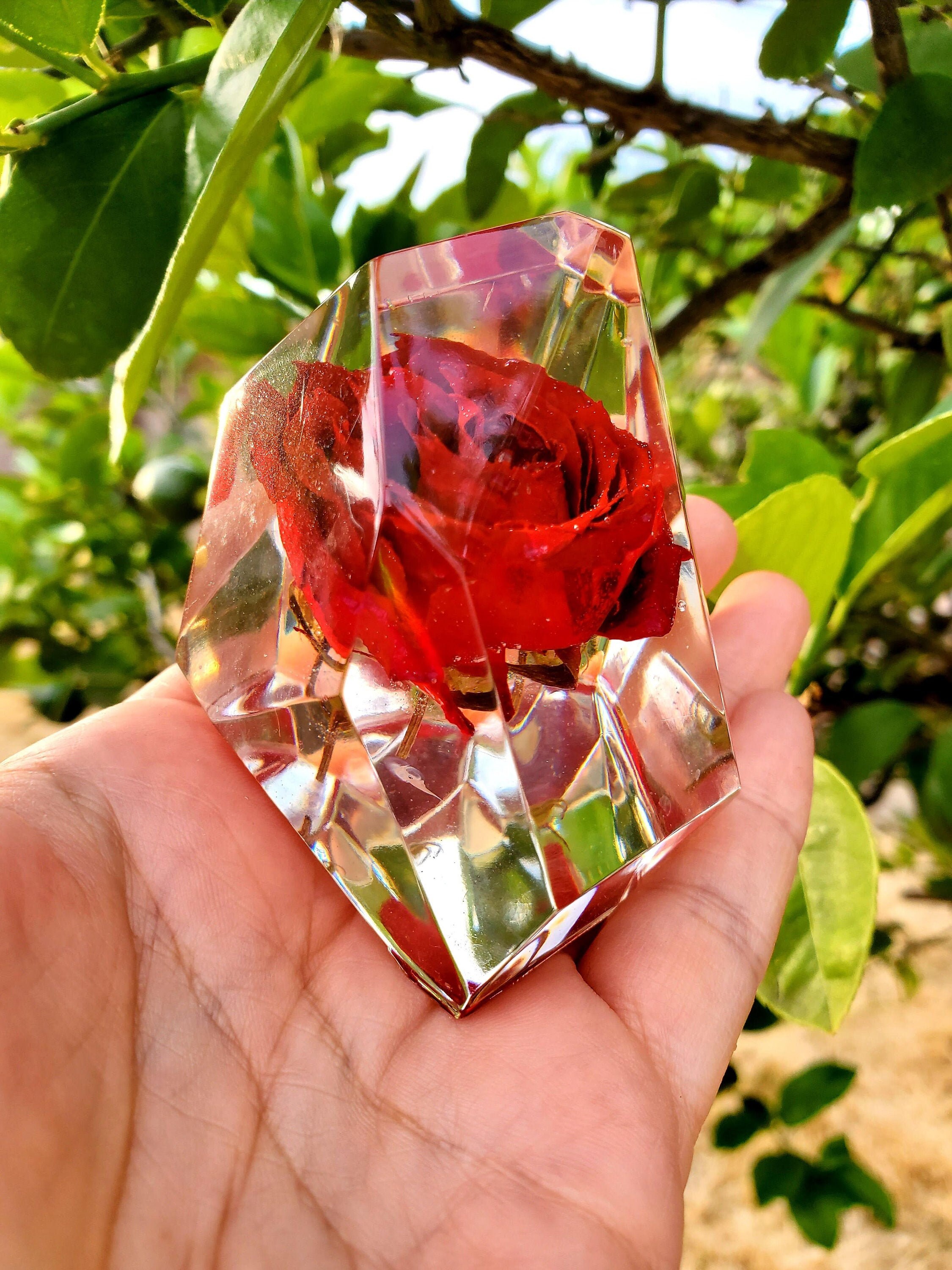 Resin Red Rose Flowers Crystals Paperweight.beauty and the - Etsy