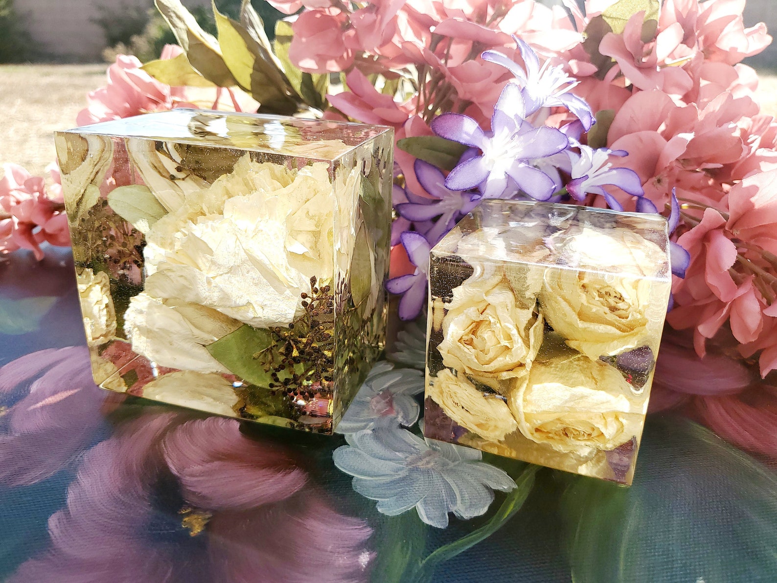 Preserved Wedding Flowers Set of 2 Resin Cubes Like Glass - Etsy