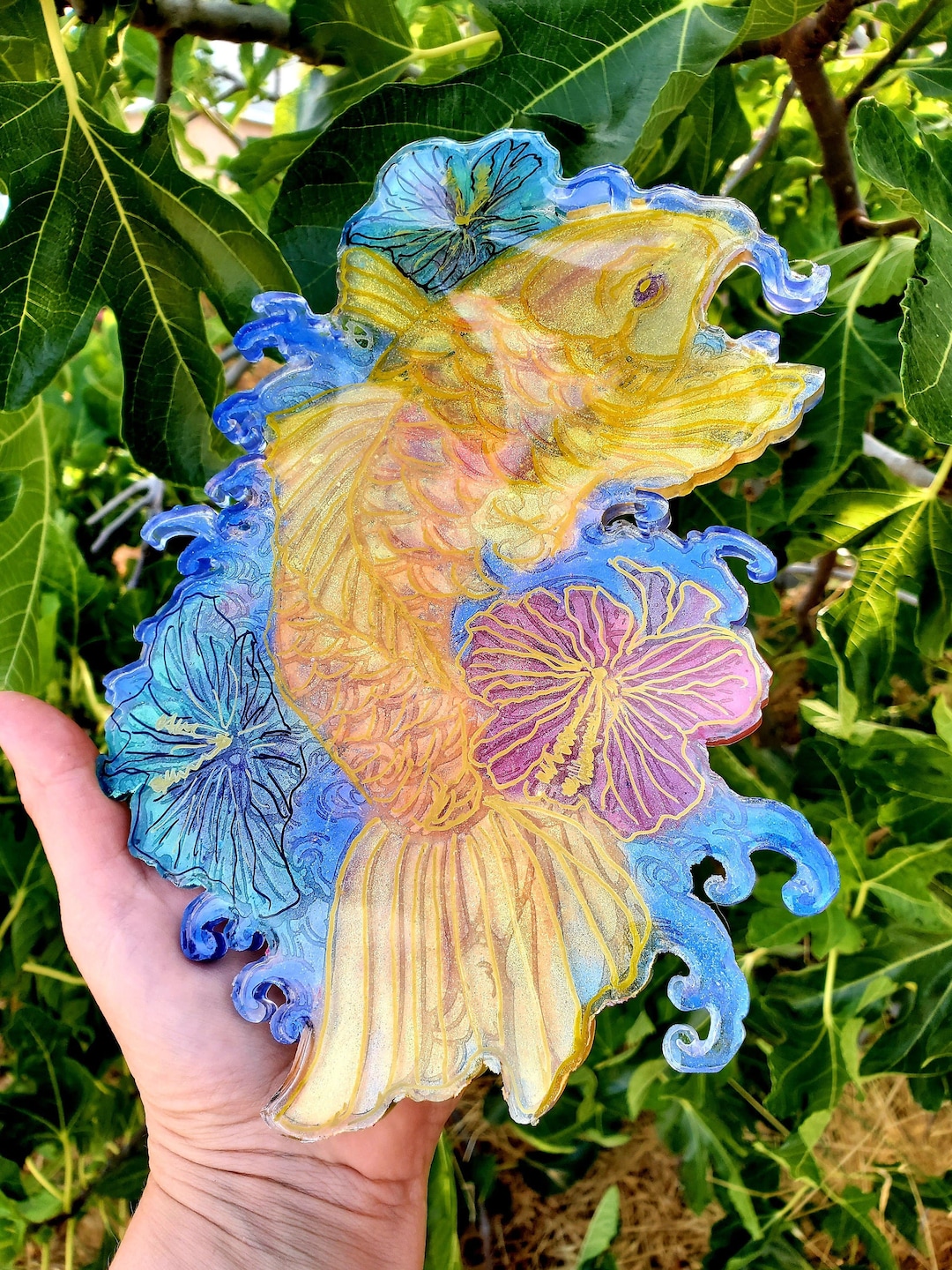 Custom Resin Koi Fish Serving Tray. Koi Fish Suncatcher. Fish Flowers ...