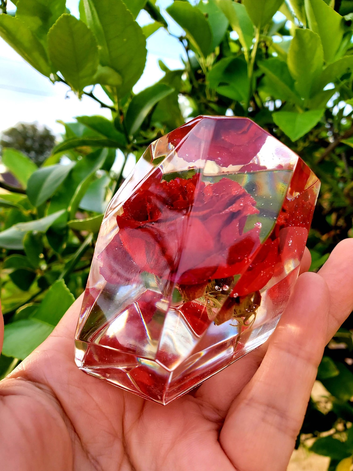Resin Red Rose Flowers Crystals Paperweight.beauty and the - Etsy