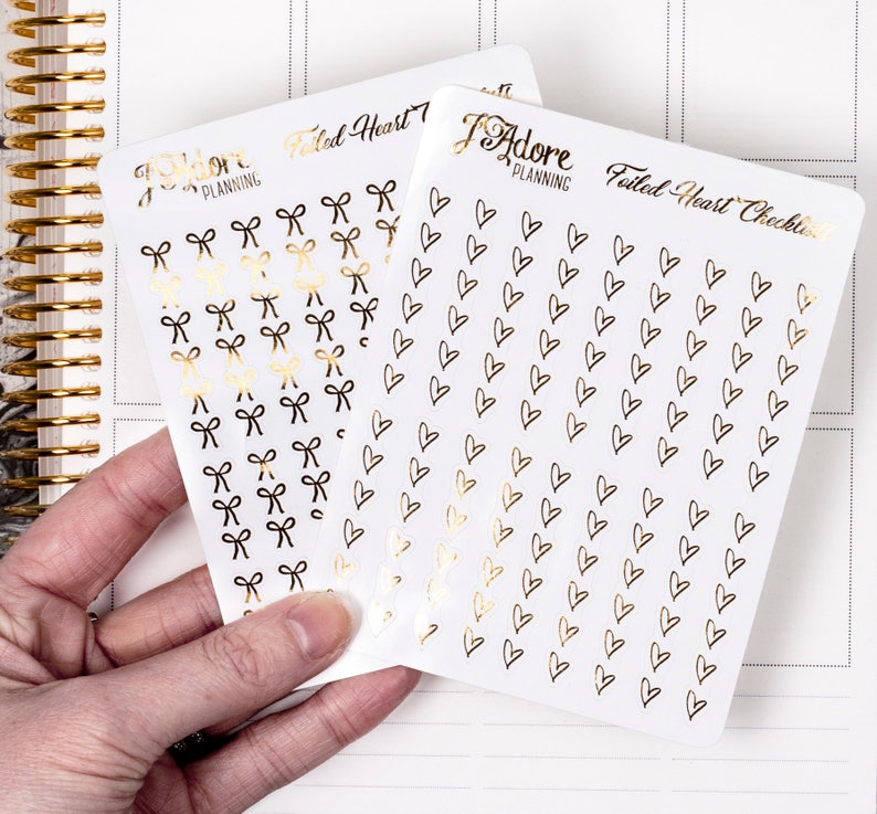 Foil Checklist Stickers: Bow & Heart Planner Stickers - Etsy