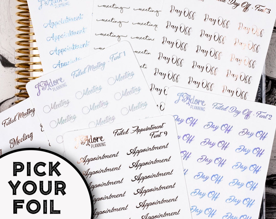 Foil Custom Words Planner Stickers, Foiled Functional Script for Erin ...