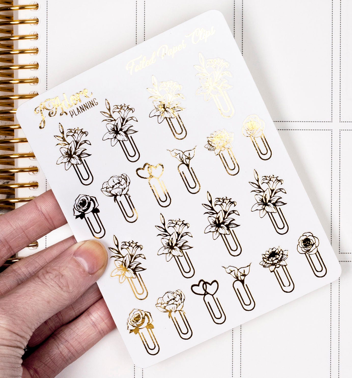Foiled Floral Stickers Foil Flowers Paper Clip Planner - Etsy