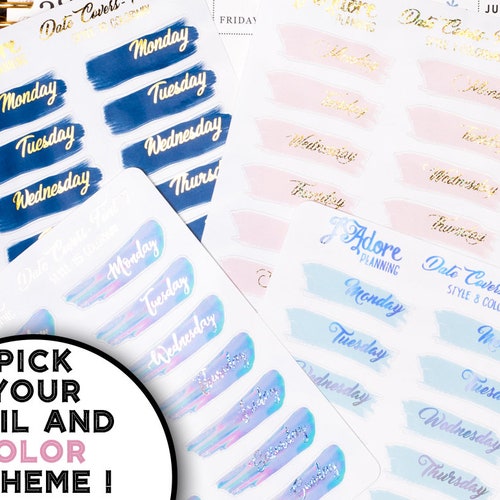 FOIL Monthly Transparent Date Script Stickers Small and | Etsy