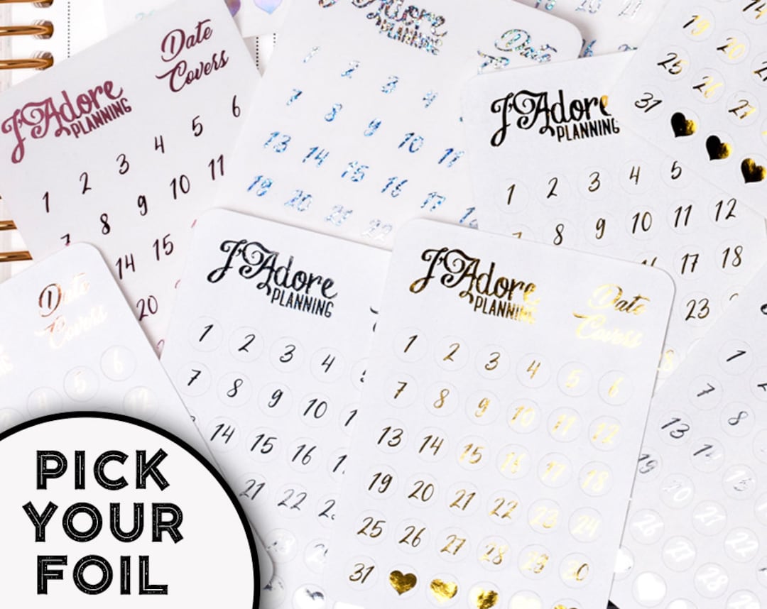 Foil Date Dots Planner Stickers, Foiled Clear Date Stickers for Erin ...