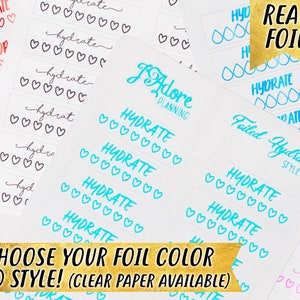 Foil Hydrate Stickers, Foiled Water Intake Stickers, Functional Planner ...
