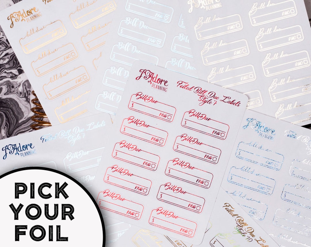 Foil Bill Due Stickers, Foiled Planner Stickers Bill Due, Bill Labels ...