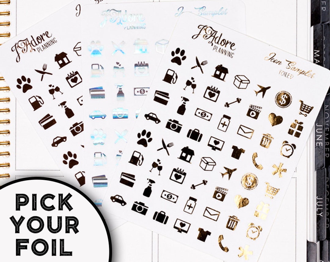 Foil Icons Stickers, Functional Foiled Icon Planner Stickers for Erin ...