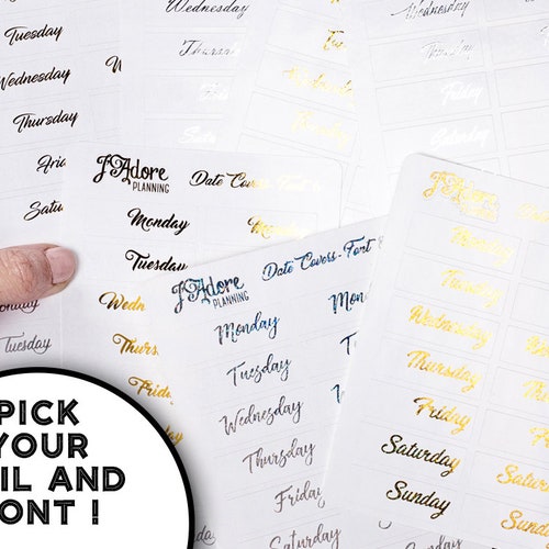 FOIL Monthly Transparent Date Script Stickers Small and | Etsy