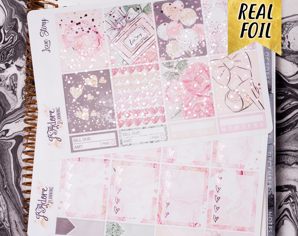 Foil Valentine's Day Planner Sticker Kit for EC Erin | Etsy
