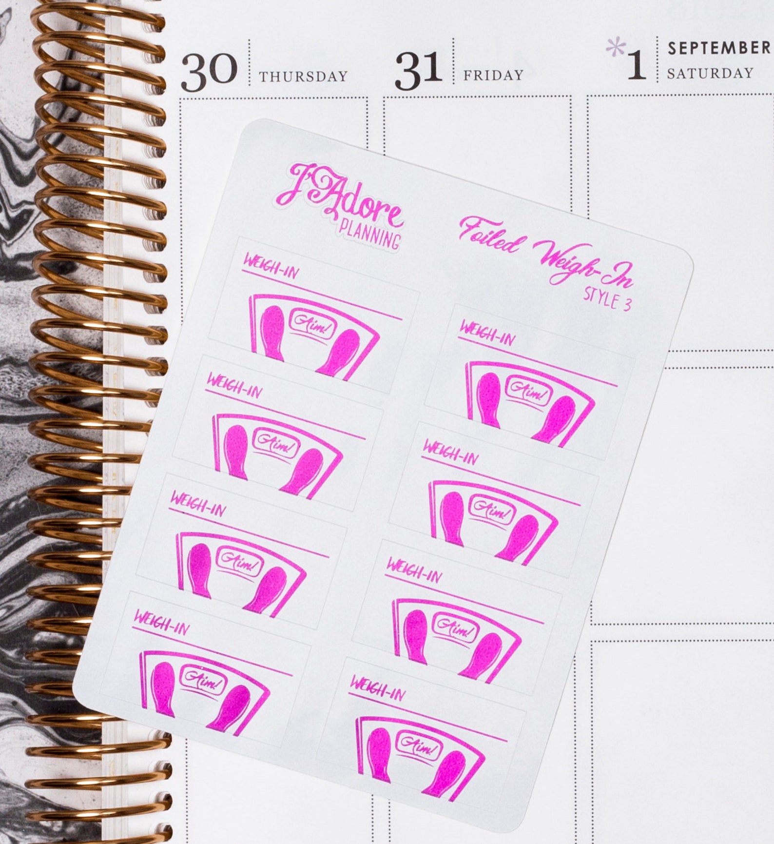 Foiled Weigh in Planner Stickers Foil Weight Tracking Labels - Etsy