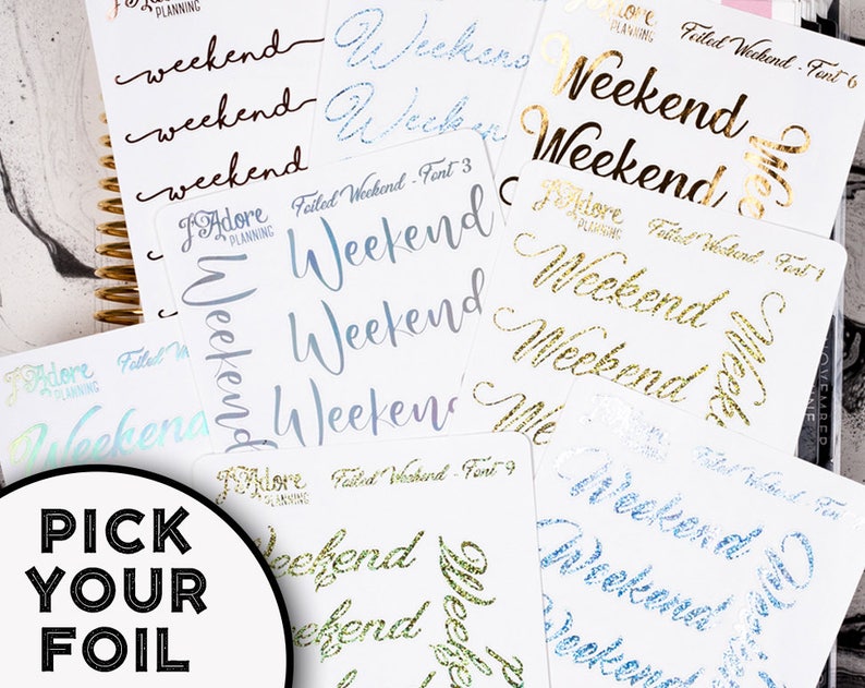 Foil Weekend Banner Planner Stickers Foiled Script Weekend - Etsy