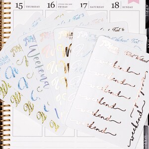 Foil Weekend Banner Planner Stickers, Foiled Script Weekend Planner ...