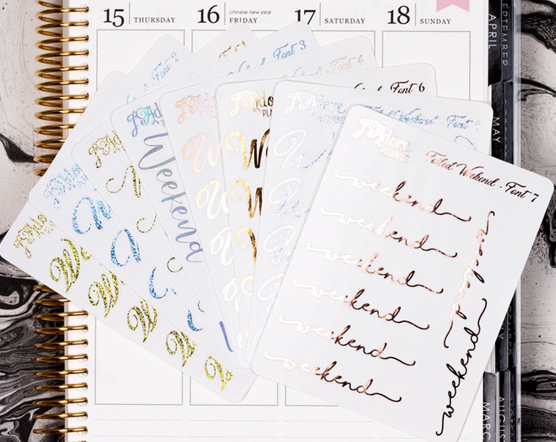 Foil Weekend Banner Planner Stickers Foiled Script Weekend - Etsy