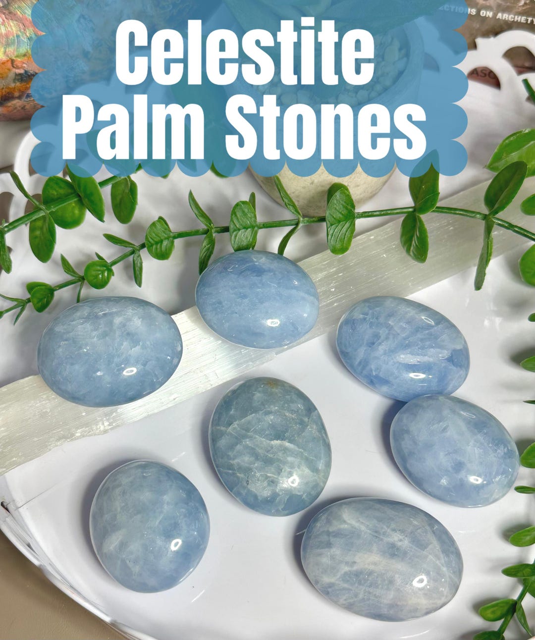 Celestite / Celestine Gemstone Crystal Palm Stones. Angelic ...