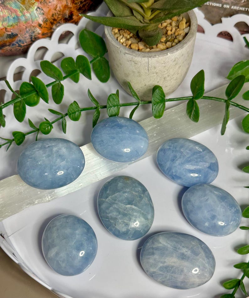 Celestite / Celestine Gemstone Crystal Palm Stones. Angelic ...