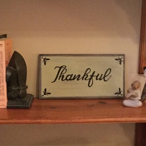 Thankful Farmhouse Sign, Beige, Shabby Chic, Country, Desk Sign, Shelf ...