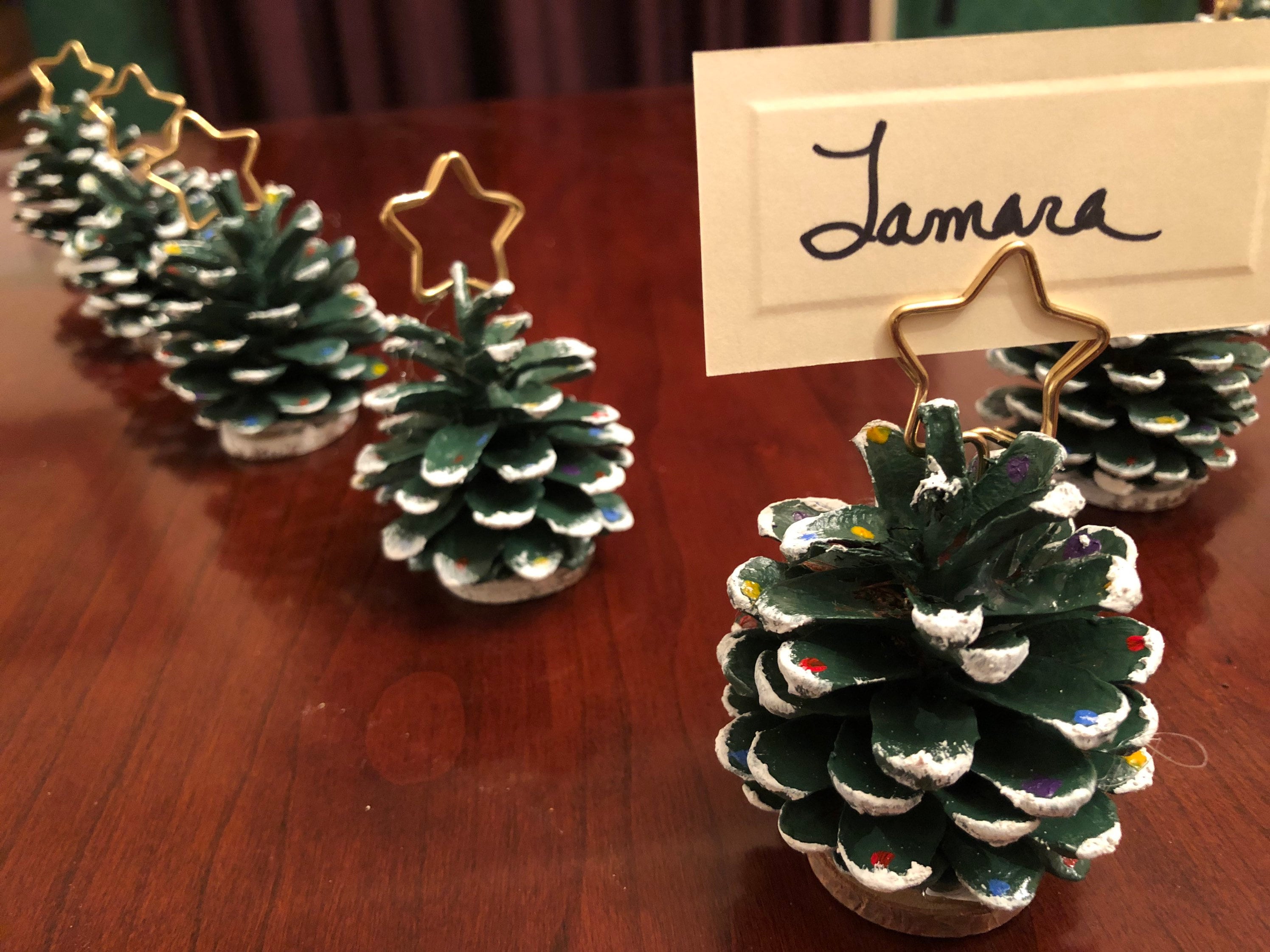 Christmas Tree Place Card Holder, Hand Painted, Pine Cone Table ...