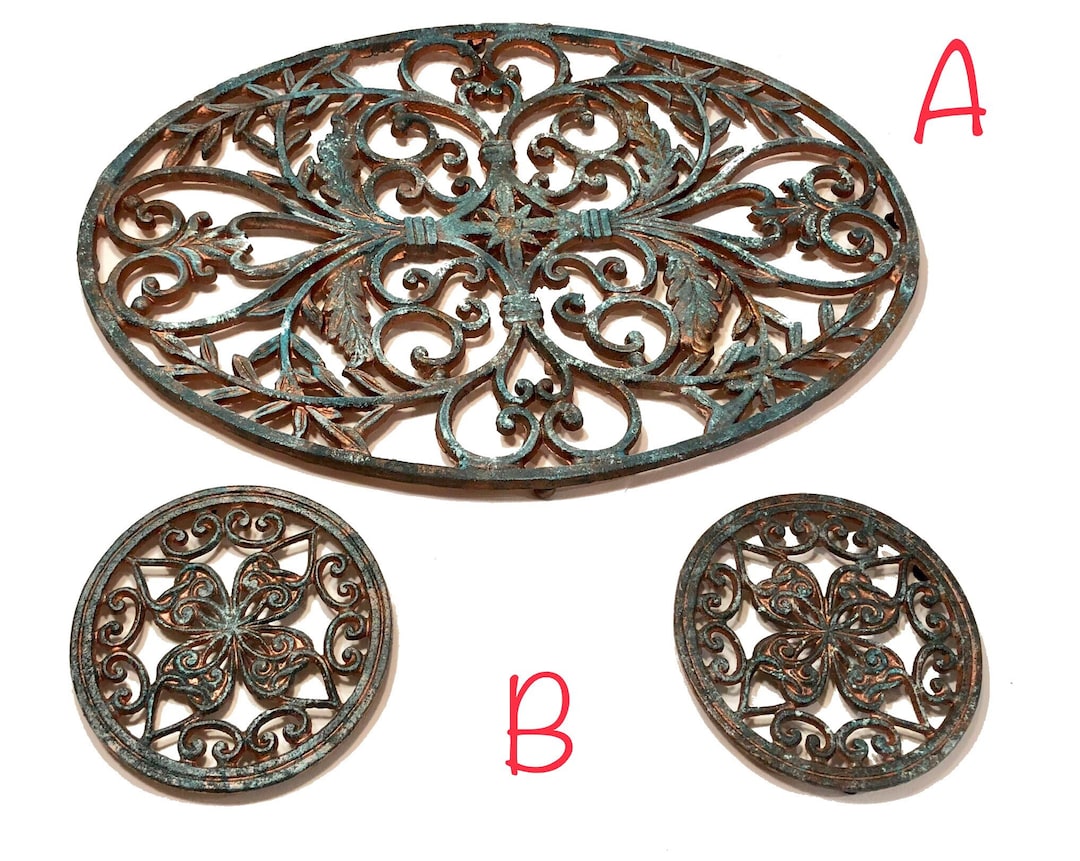 Verdigris Aged Copper Patina Scroll Trivet Individual or Set, Large ...