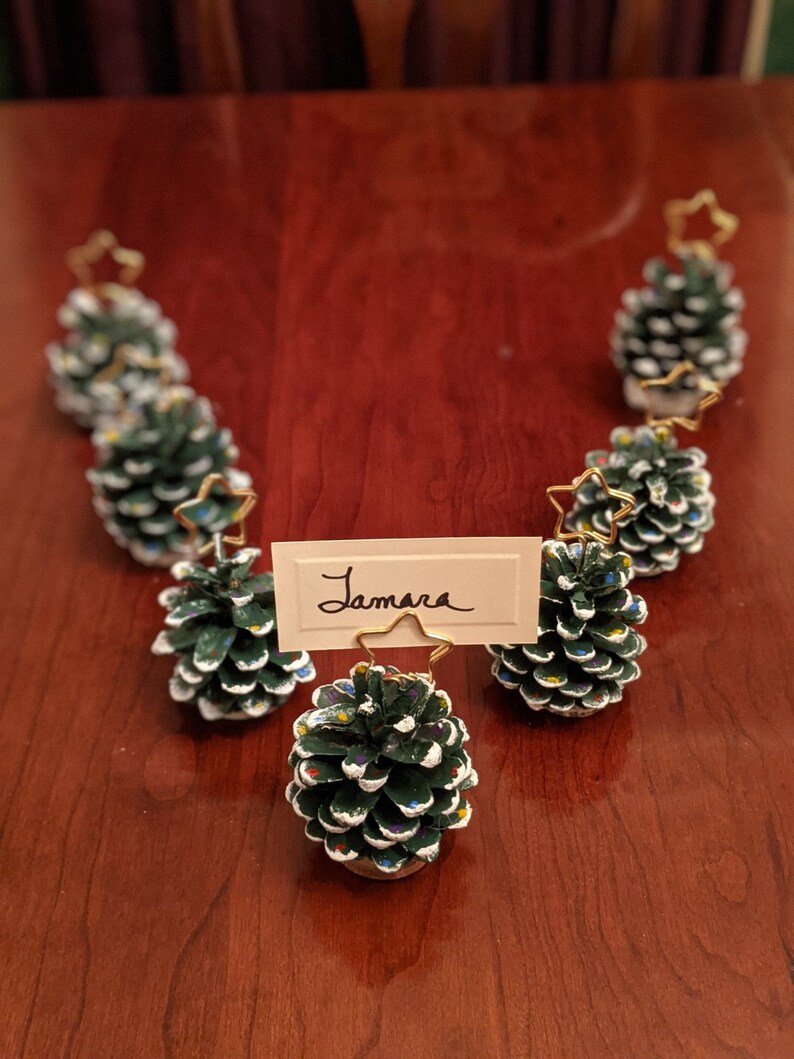 Christmas Tree Place Card Holder, Hand Painted, Pine Cone Table ...