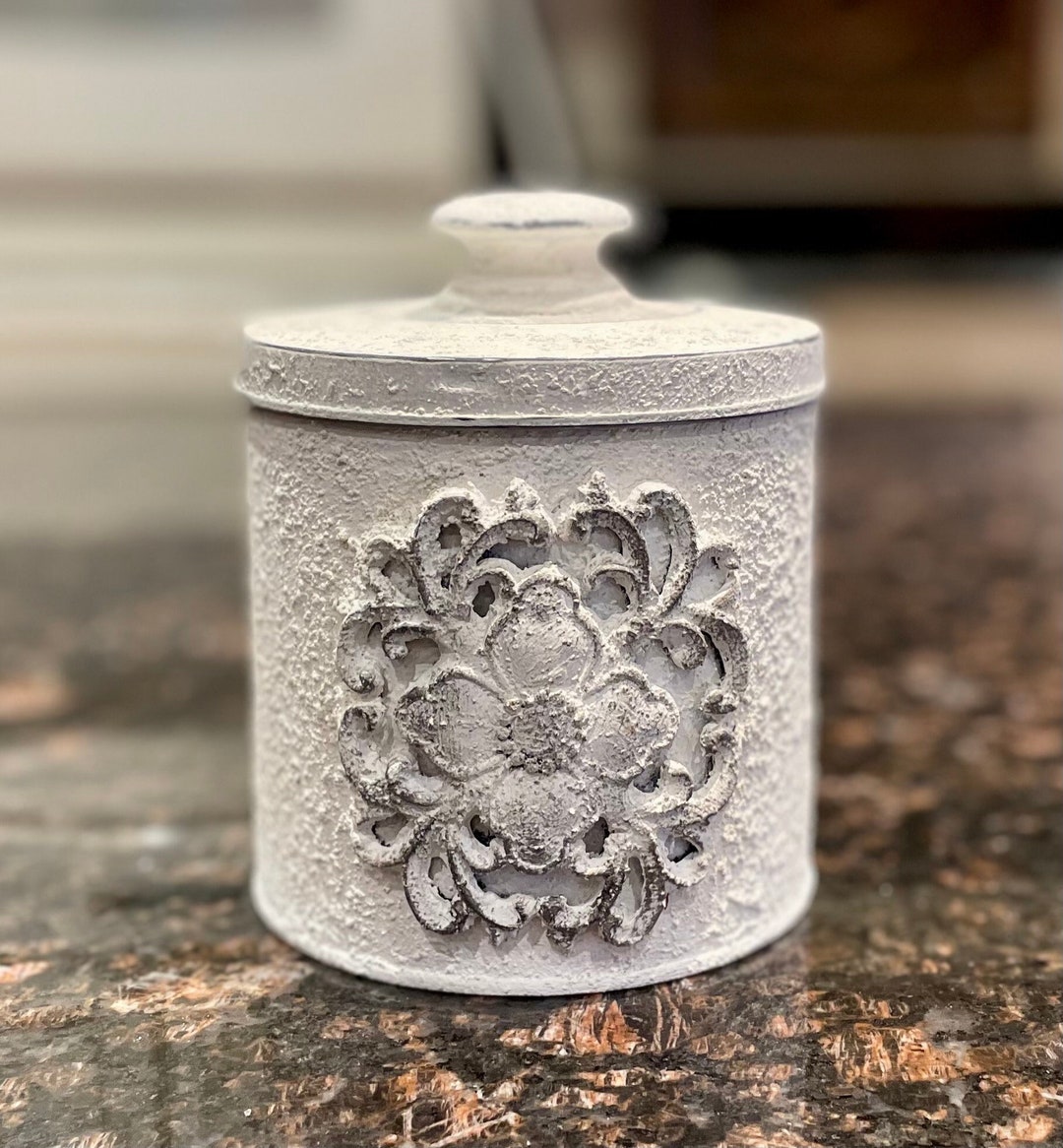 Floral Medallion Texture Painted Storage Tin Upcycled - Etsy