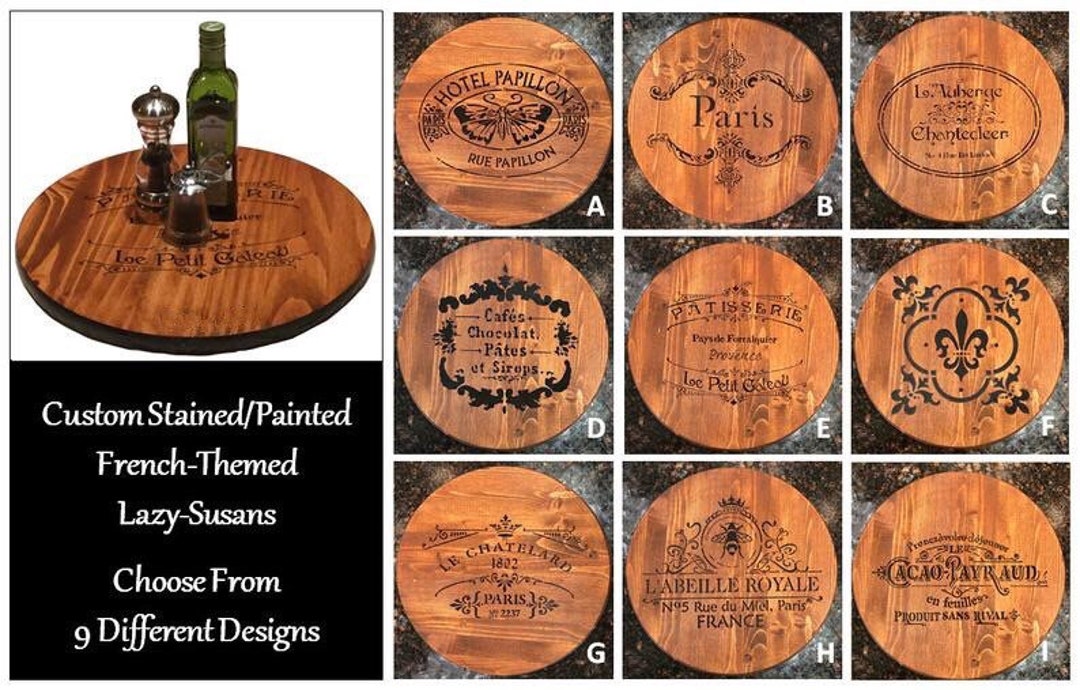 Custom French Themed Lazy Susan Turntable, Wine and Cheese, Swivel ...