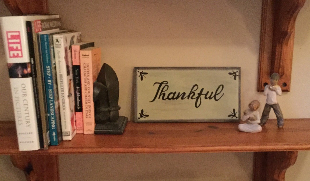 Thankful Farmhouse Sign, Beige, Shabby Chic, Country, Desk Sign, Shelf ...