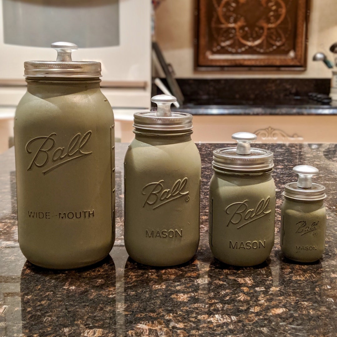 Hand-painted Mason Jar Kitchen Canister Storage Set in Sage (set of 4 ...