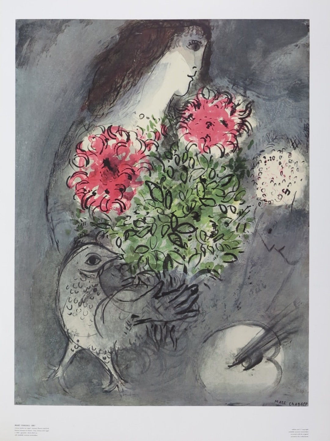 Marc Chagall Exhibition Poster Woman, Flowers and Bird Museum Artist ...