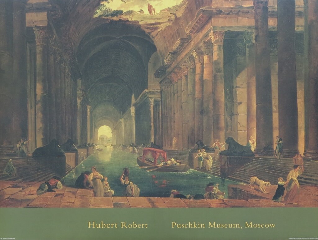 Hubert Robert exhibition poster The bathing pool Puschkin | Etsy