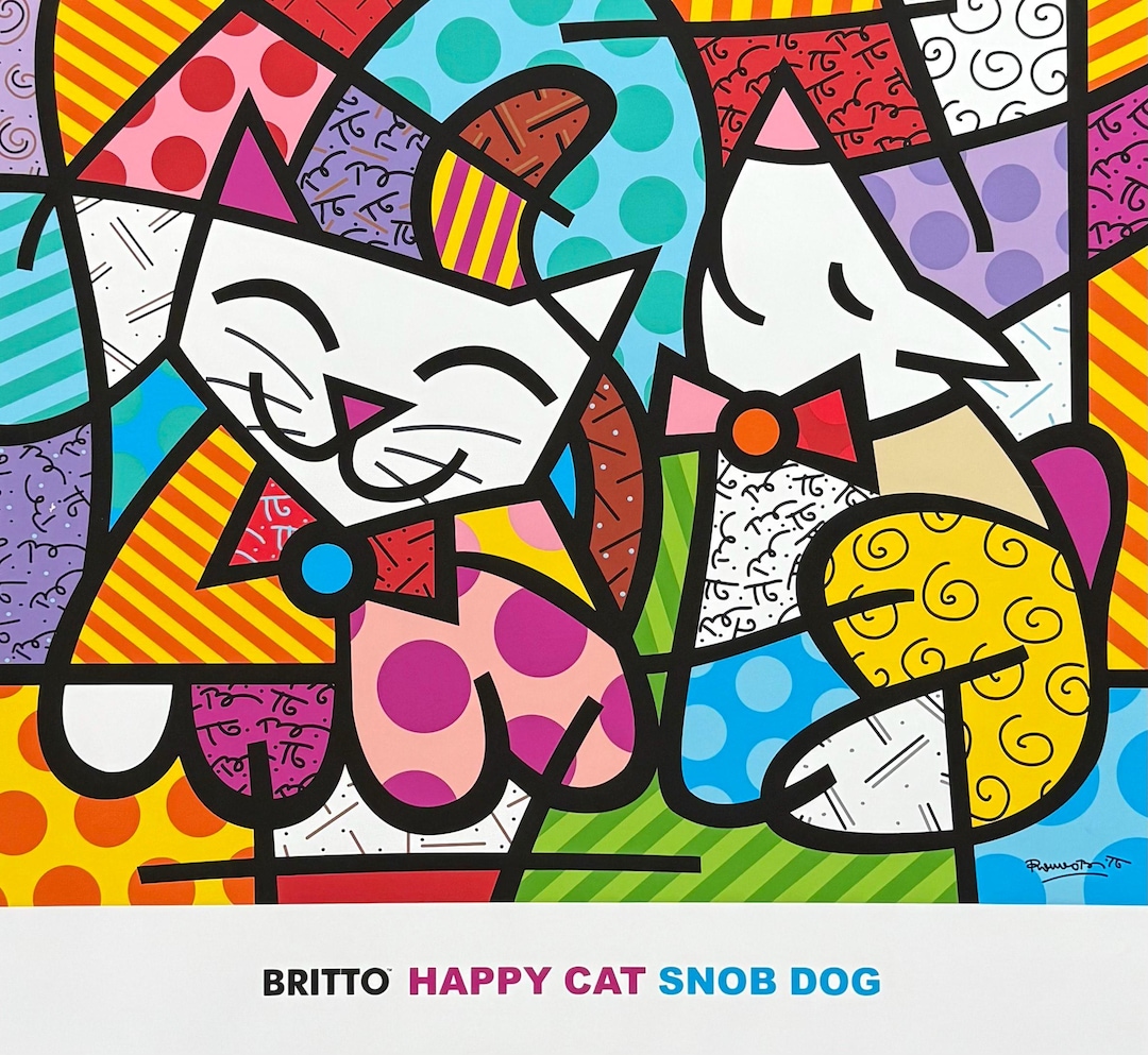 Romero Britto Exhibition Poster - Happy Cat - Snob Dog - Museum Artist ...