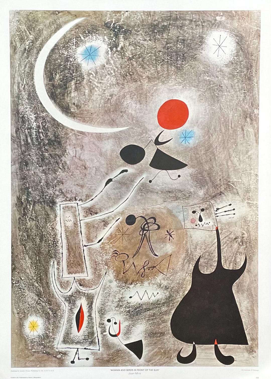 Joan Miro Exhibition Poster - Woman and Birds in Front of the Sun ...