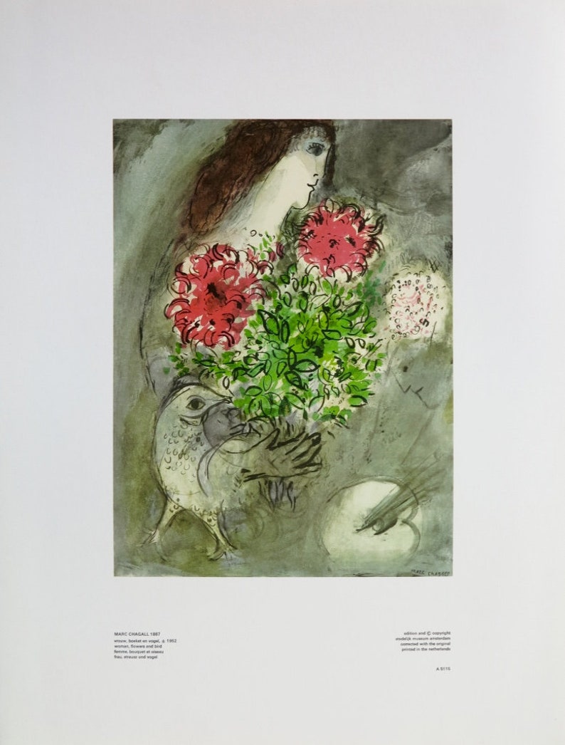 Marc Chagall Exhibition Poster Woman Flowers and Bird - Etsy