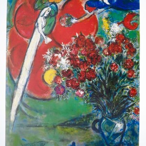 Marc Chagall Exhibition Poster Floral Still Life Museum Print 1991 Red ...
