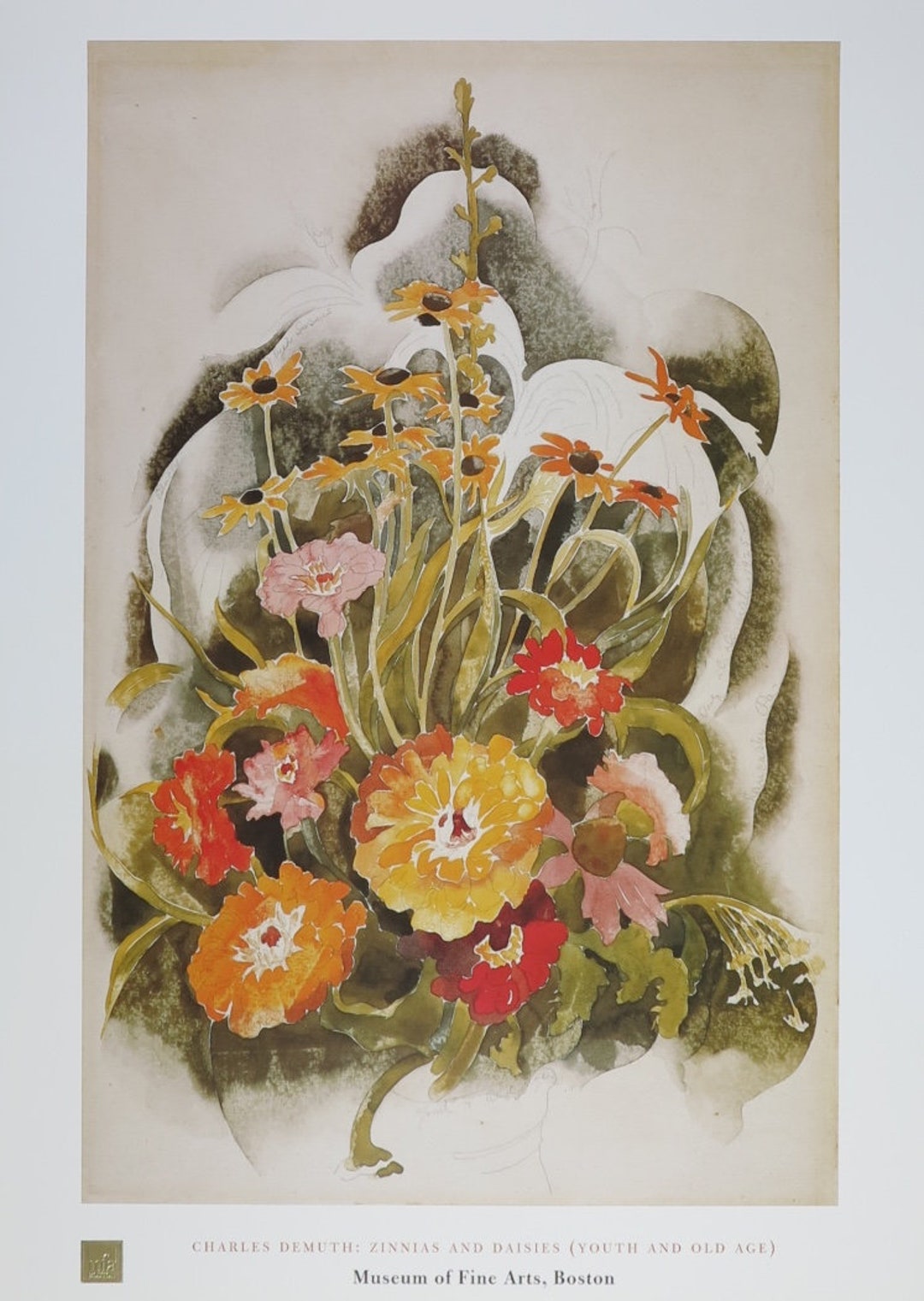 Charles Demuth Exhibition Poster - Zinnias and Daisies - Flowers ...