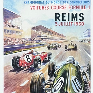 Grand Prix Exhibition Poster - Formula 1 - Reims - Car Race - Offset ...