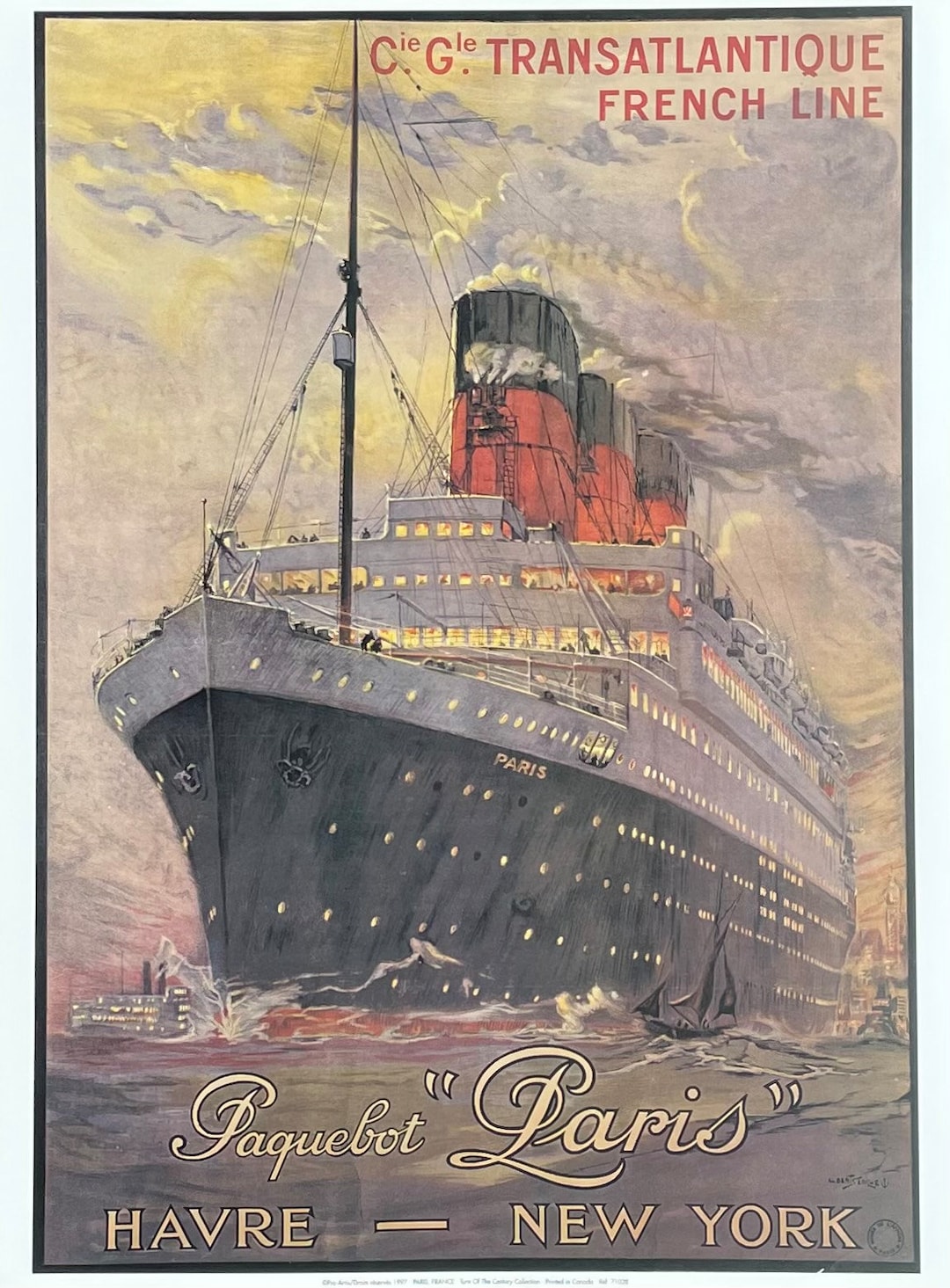 Paquebot Paris Exhibition Poster Havre New York Shipping Line Atlantic ...