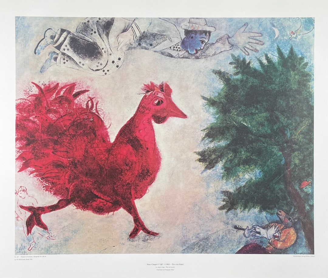 Marc Chagall Exhibition Poster the Red Rooster Vintage Art Print 1992 ...