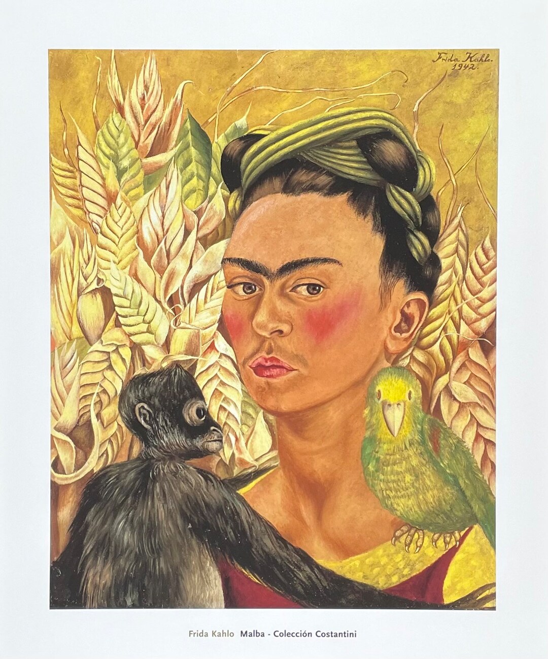 Frida Kahlo Exhibition Poster - Self-portrait With Monkey and Parrot ...