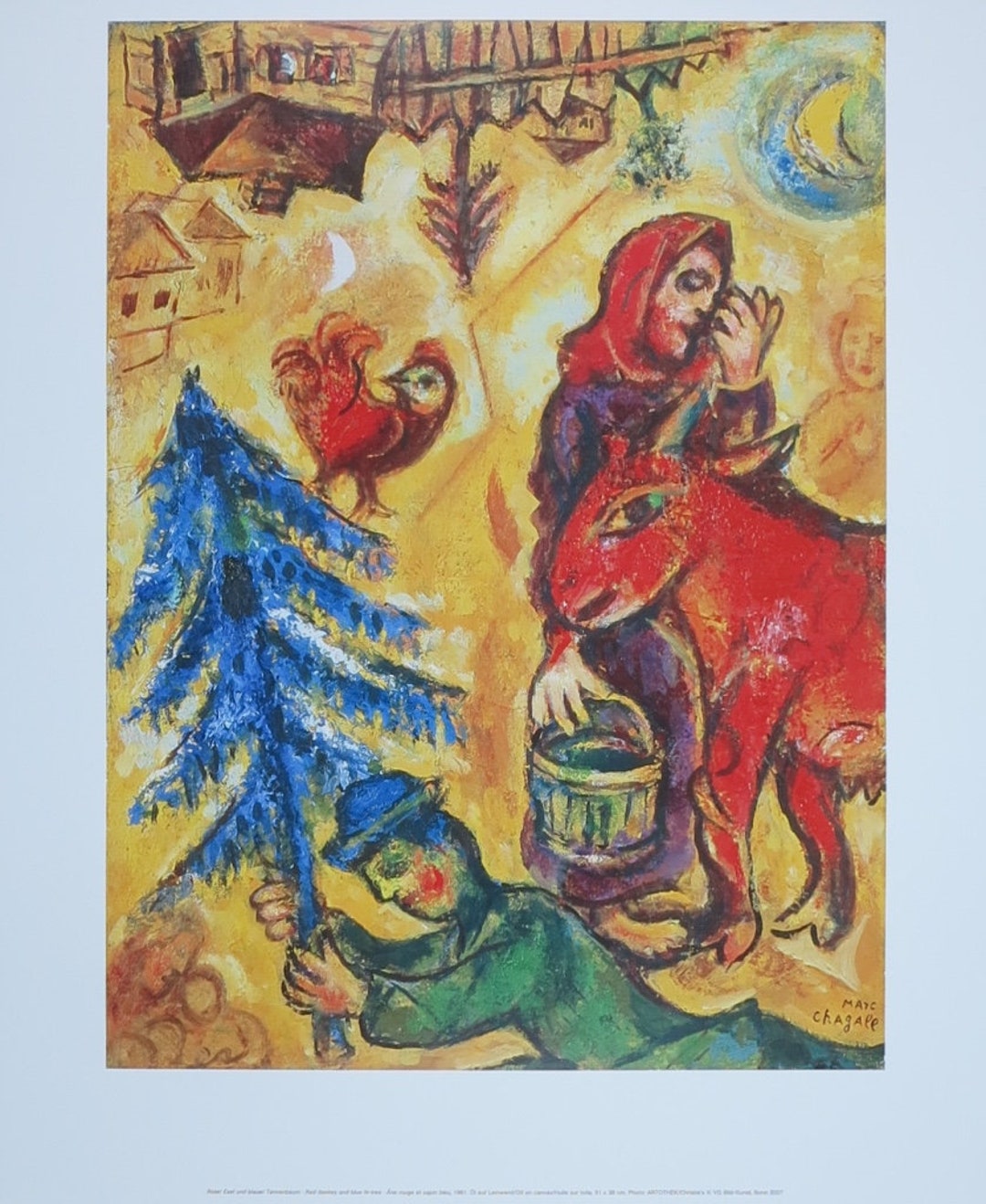 Marc Chagall Exhibition Poster Red Donkey and Blue Fir-tree - Etsy