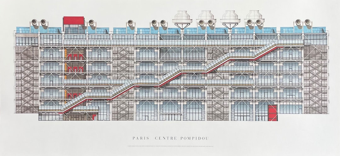 Paris Centre Pompidou Exhibition Poster Famous Building Contemporary ...