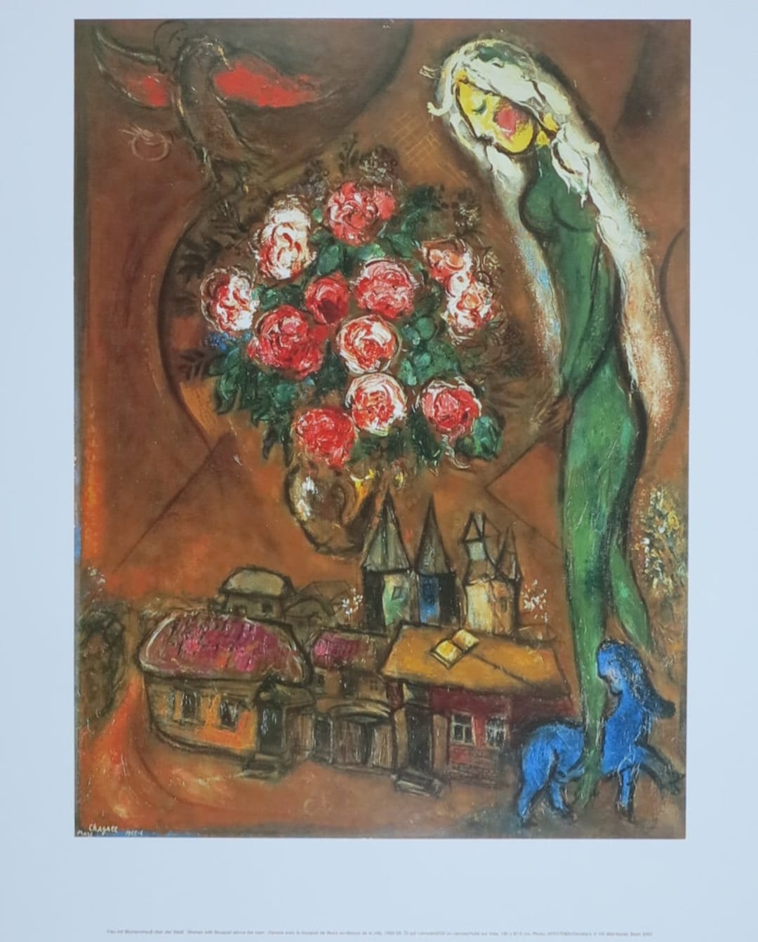 Marc Chagall Exhibition Poster Woman With Bouquet Above the Town Museum ...