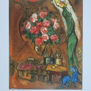 Marc Chagall Exhibition Poster Woman With Bouquet Above the Town Museum ...
